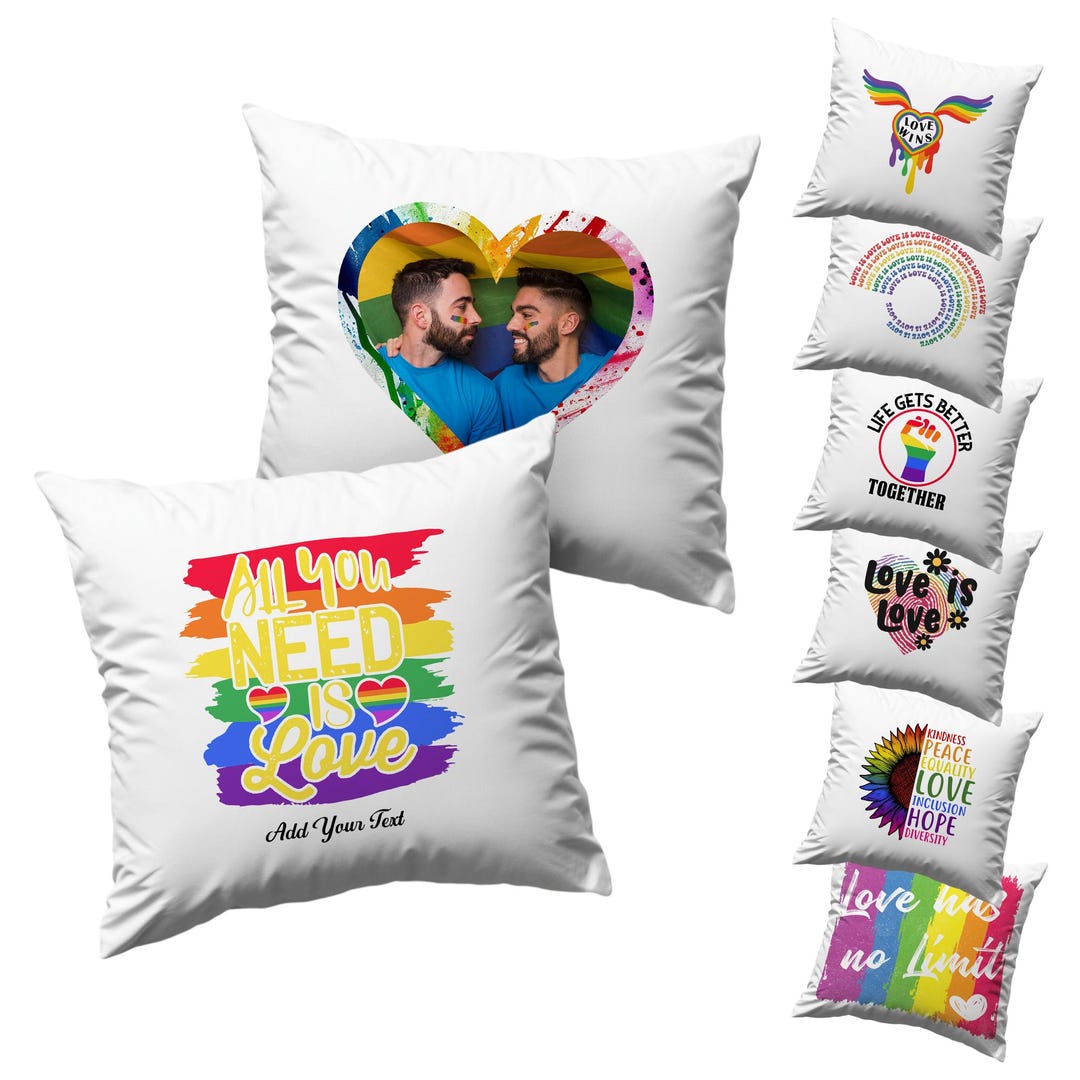 Personalised LGBT Rainbow Cushion Cover, Custom Photo Pride Pillow ...