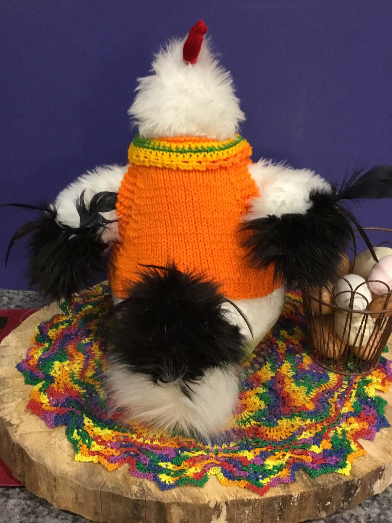 Suéter de pollo tejido a mano en hilo naranja brillante. | Etsy