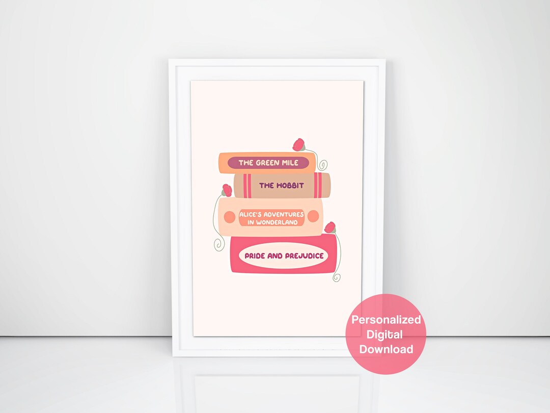 Digital Printable, Book Stack Print, Personalized Bookish Poster ...