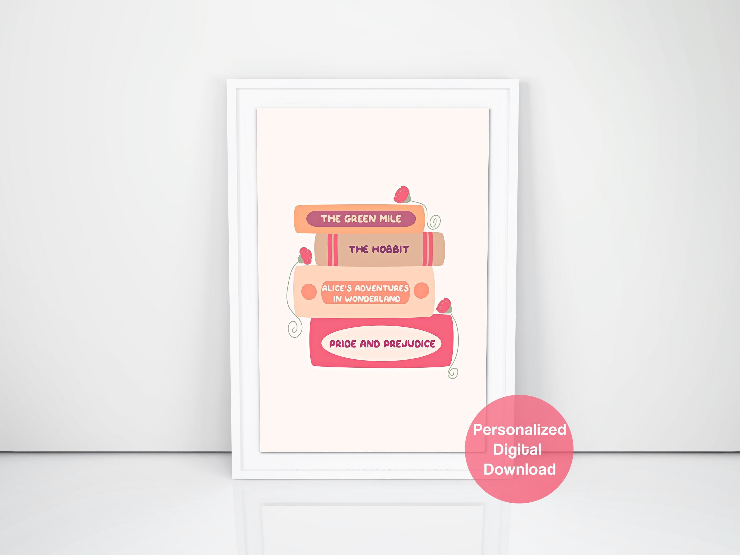 Digital Printable, Book Stack Print, Personalized Bookish Poster ...