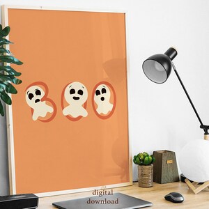 Halloween Wall Art, Cute Ghost, Digital Print, Boho Halloween Print ...
