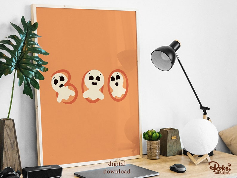 Halloween Wall Art, Cute Ghost, Digital Print, Boho Halloween Print ...