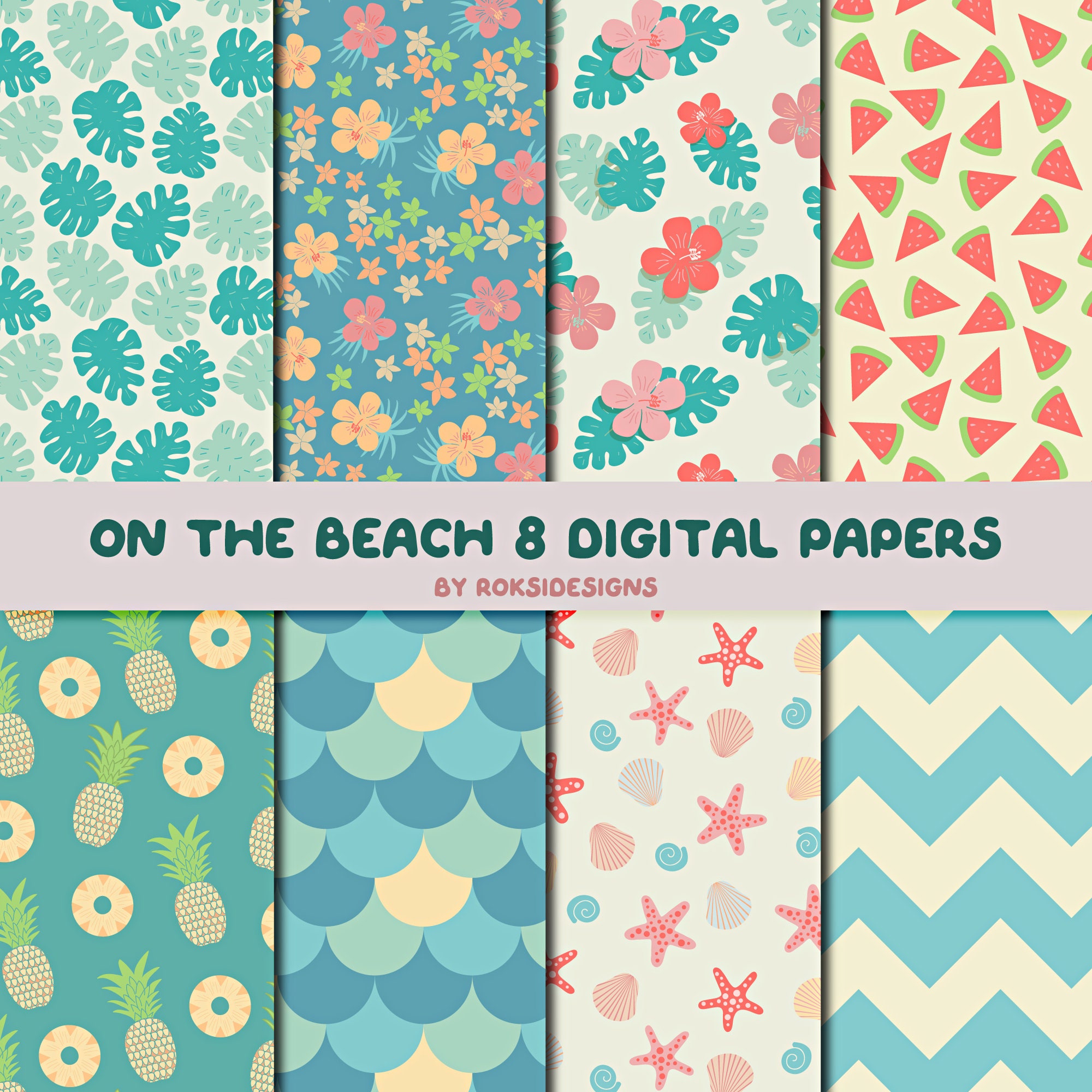 Summer Digital Paper, Beach Scrapbook Papers, Background, Planner ...