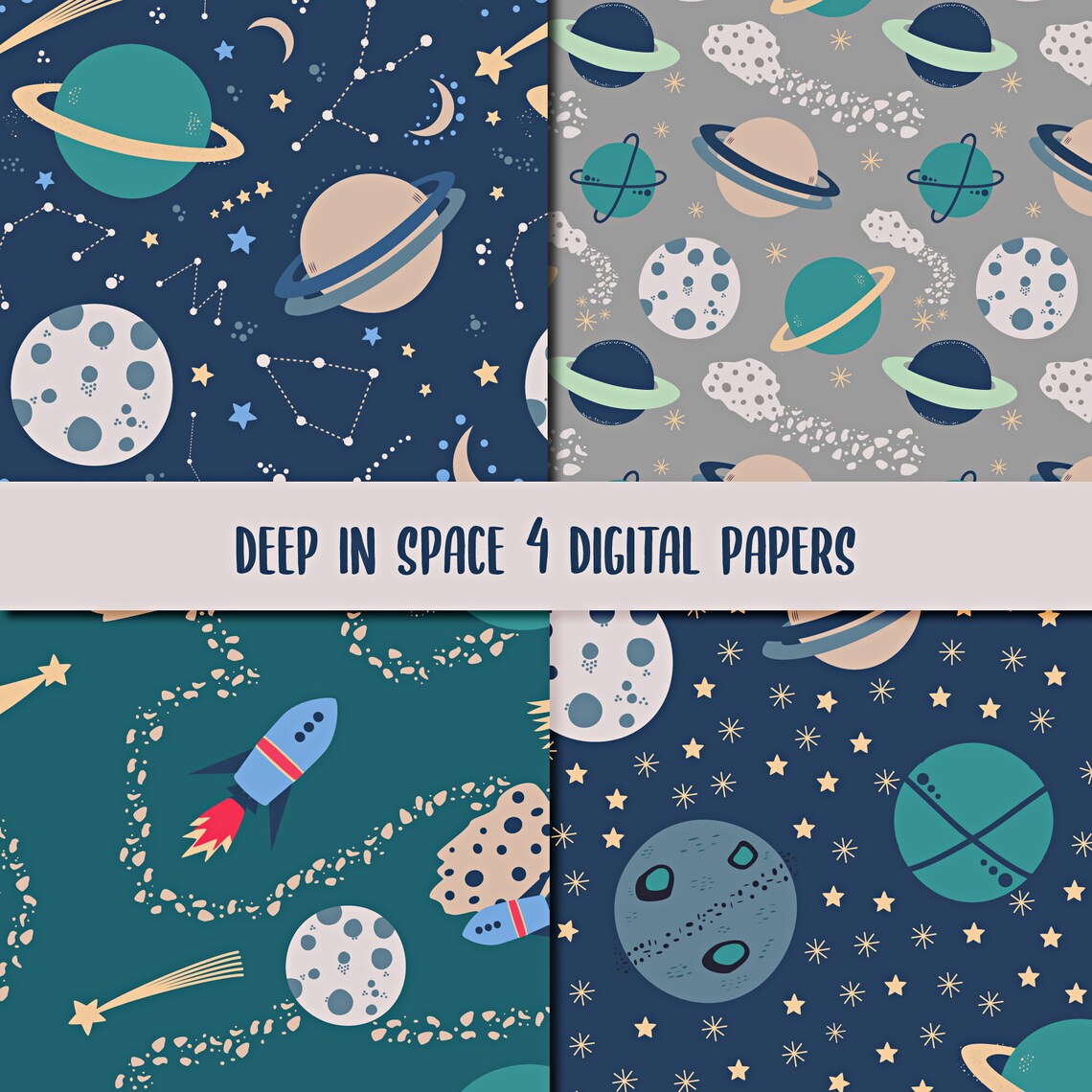 Space Digital Paper, Planets Scrapbooking Paper, Instant Download ...