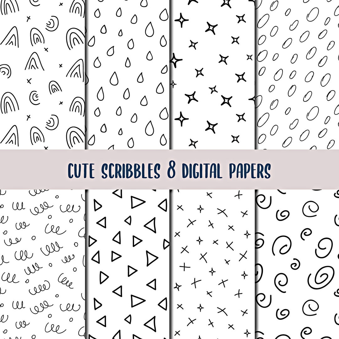 Digital Papers, Scribbles, Doodles, Black & White Digital Art ...