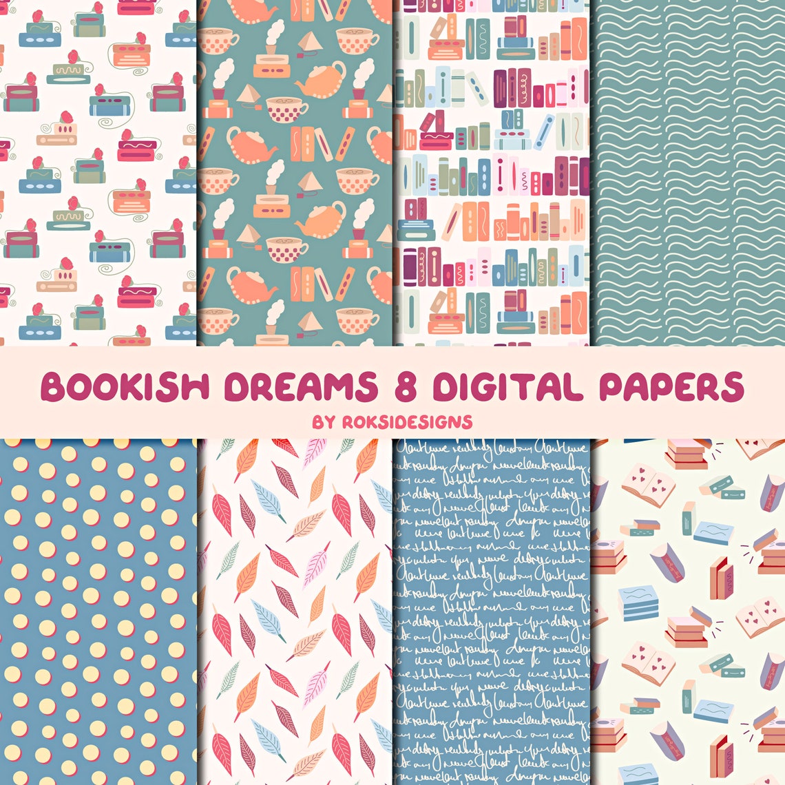 Bookish Dreams Digital Paper, Scrapbooking Paper, Digital Background ...