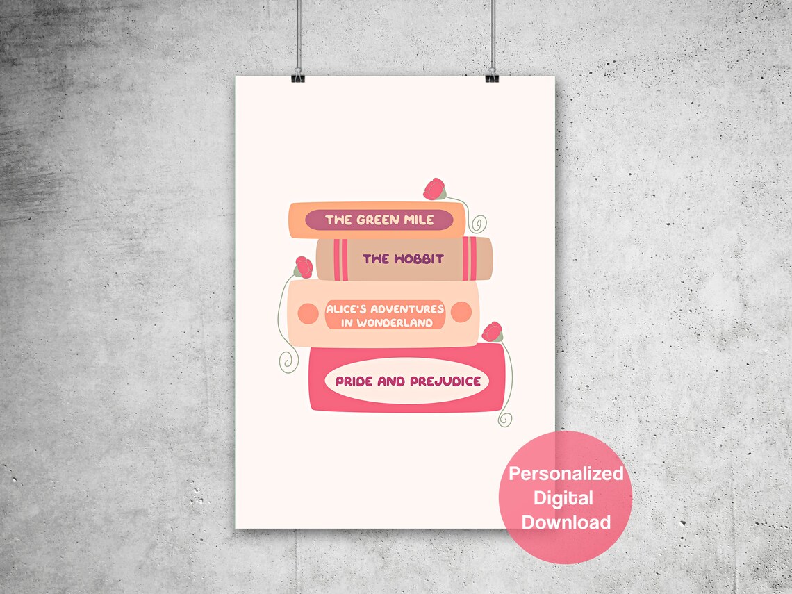 Digital Printable, Book Stack Print, Personalized Bookish Poster ...
