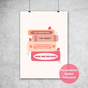 Digital Printable, Book Stack Print, Personalized Bookish Poster ...