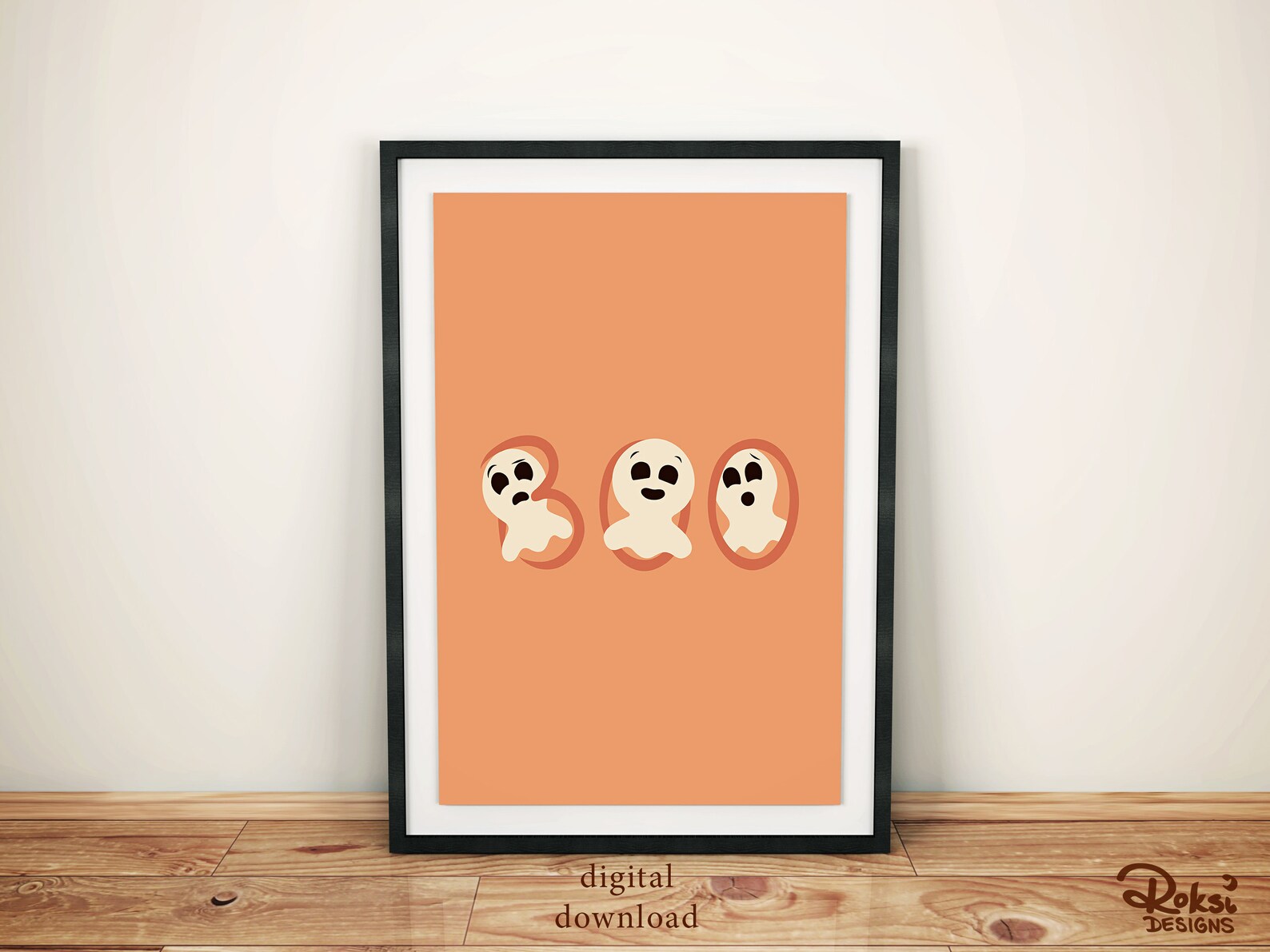 Halloween Wall Art, Cute Ghost, Digital Print, Boho Halloween Print ...