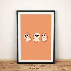 Halloween Wall Art, Cute Ghost, Digital Print, Boho Halloween Print ...