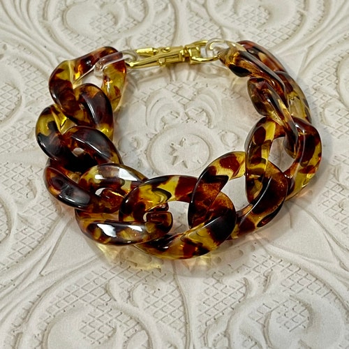 Gold Tortoise Resin Bracelet Tortoise Shell Acrylic Link - Etsy