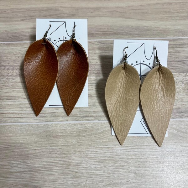 Leather Leaf Earrings - Etsy