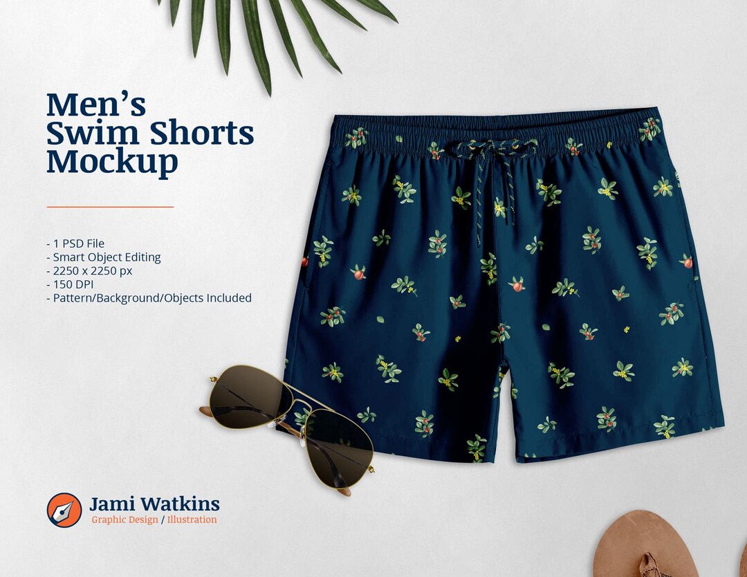 Men's Swim Shorts PSD Mockup Template, Photoshop Smart Object Editing ...