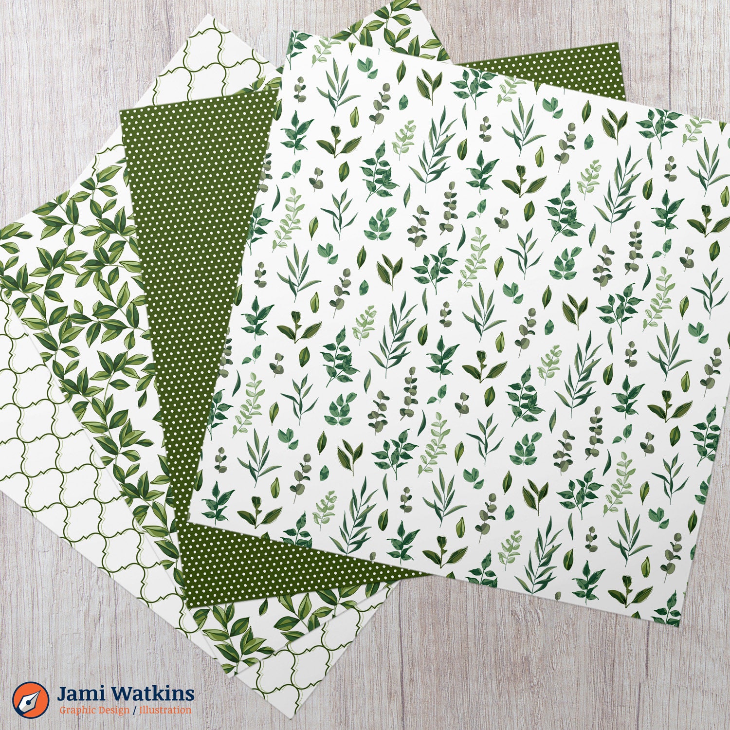 Greenery Digital Paper Set 8 Seamless Leaves Pattern - Etsy