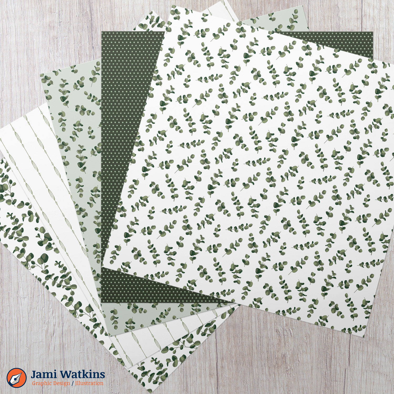 Eucalyptus Digital Paper Set (5), Essential Oils Pattern, Botanical ...