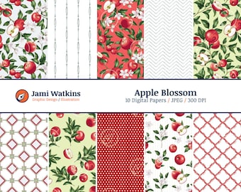 Apple Blossom Watercolor Set Apple Clip Art, Digital File, Fruit ...
