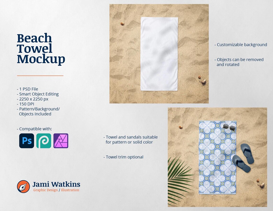 Beach Towel PSD Mockup Template, Photoshop Smart Object Editing - Etsy