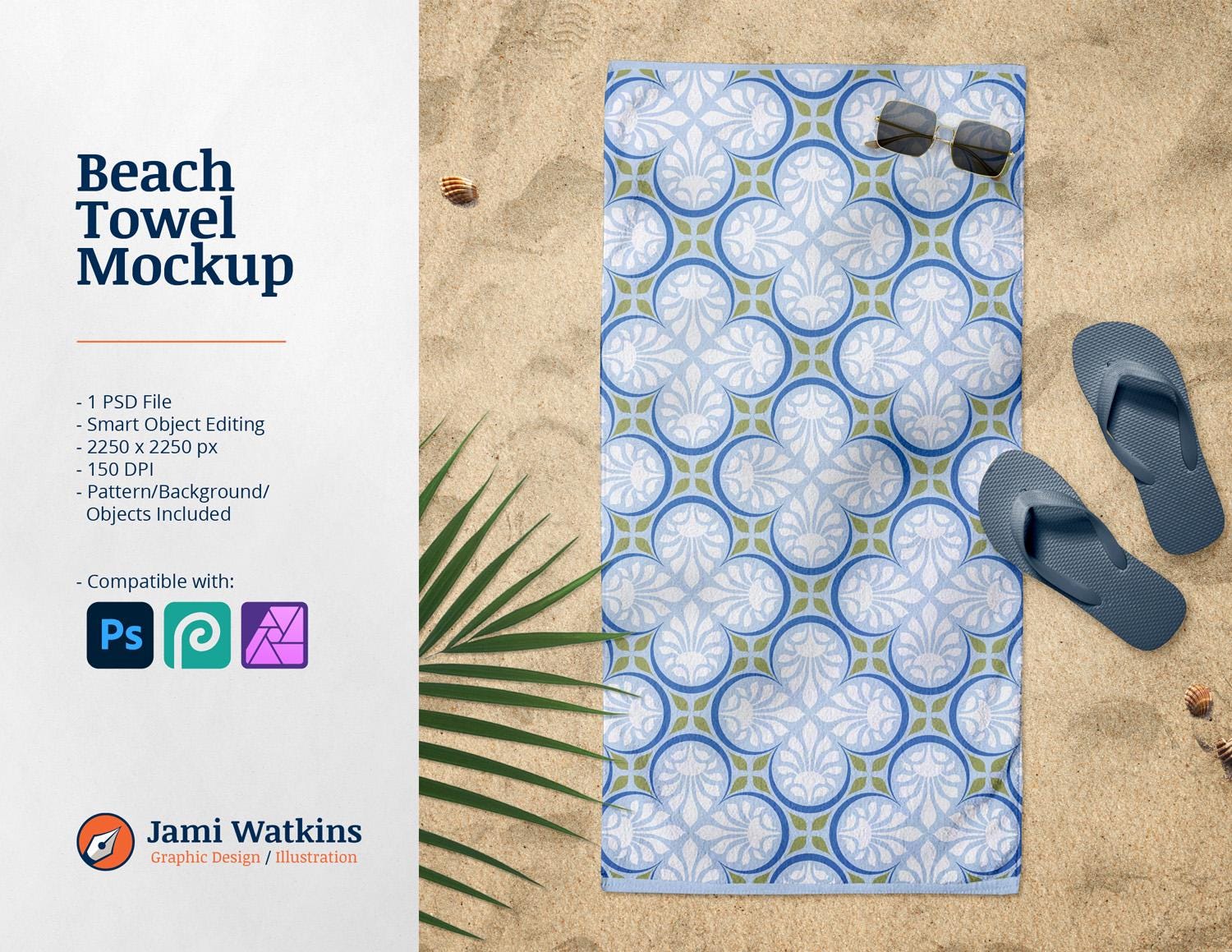 Beach Towel PSD Mockup Template, Photoshop Smart Object Editing - Etsy