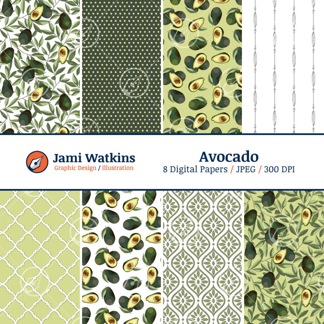 Avocado Digital Paper Set (8), Seamless Avocado Pattern - Etsy