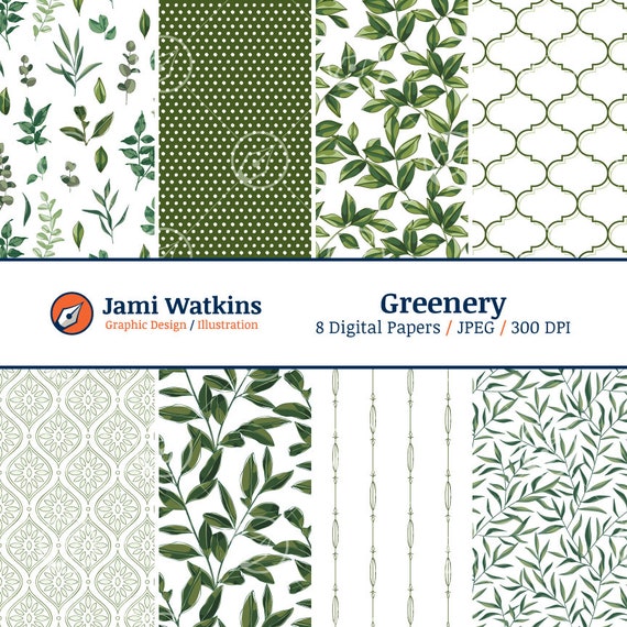 Greenery Digital Paper Set 8 Seamless Leaves Pattern - Etsy