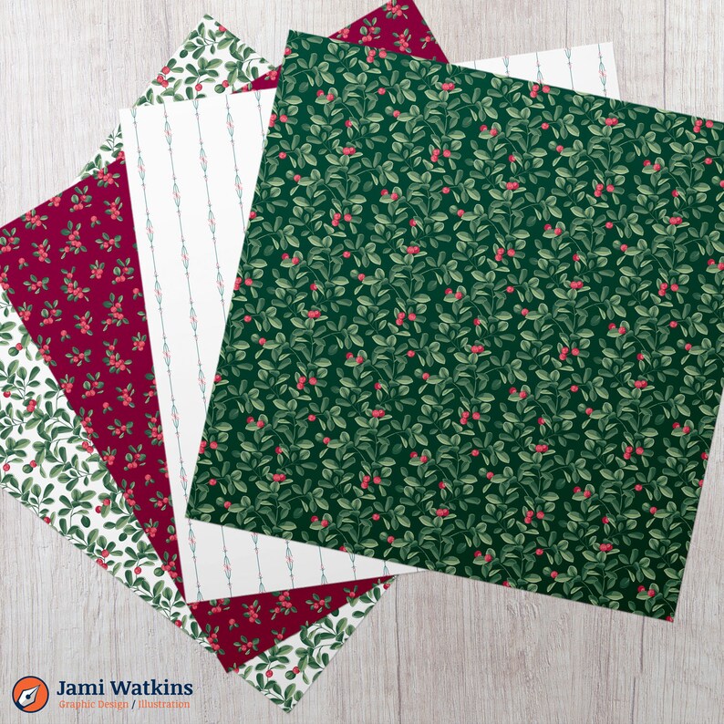 Winter Cranberry Digital Paper Set (8), Holiday Berry Pattern - Etsy