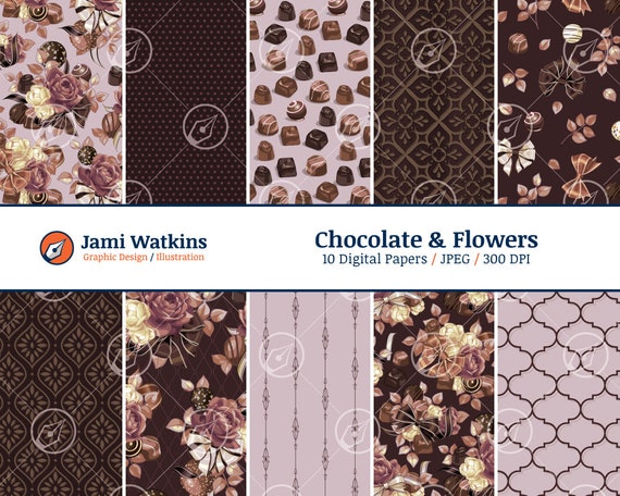 Chocolate & Flowers Digital Paper Set 10 Seamless Chocolate | Etsy