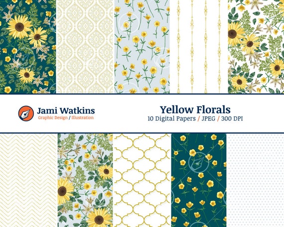 Yellow Florals Digital Paper Set 10 Seamless Buttercup | Etsy