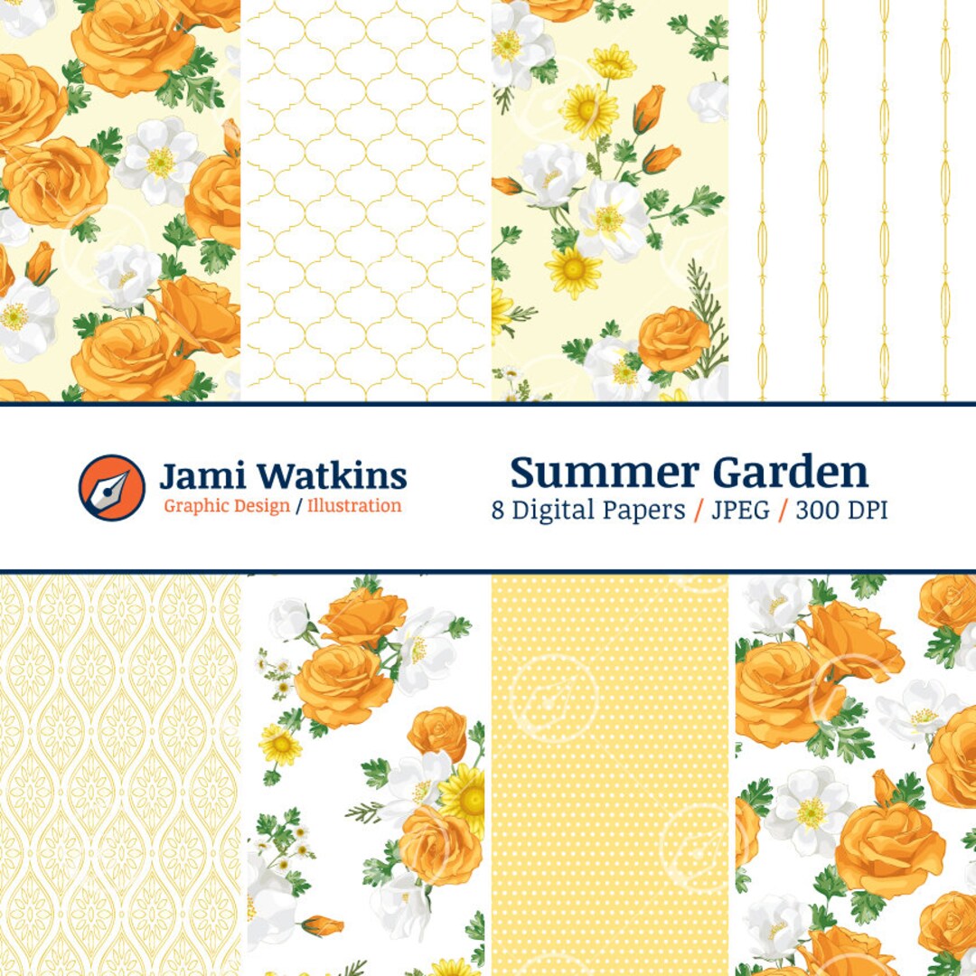 Summer Garden Digital Paper Set (8), Floral Pattern - Etsy