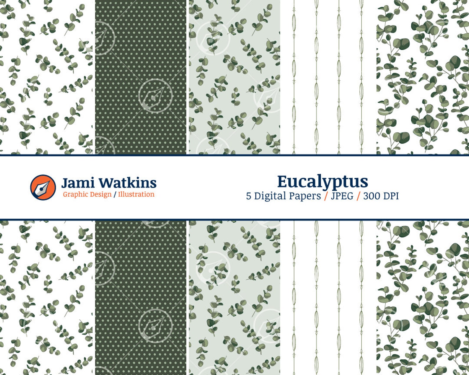 Eucalyptus Digital Paper Set 5 Essential Oils Pattern | Etsy