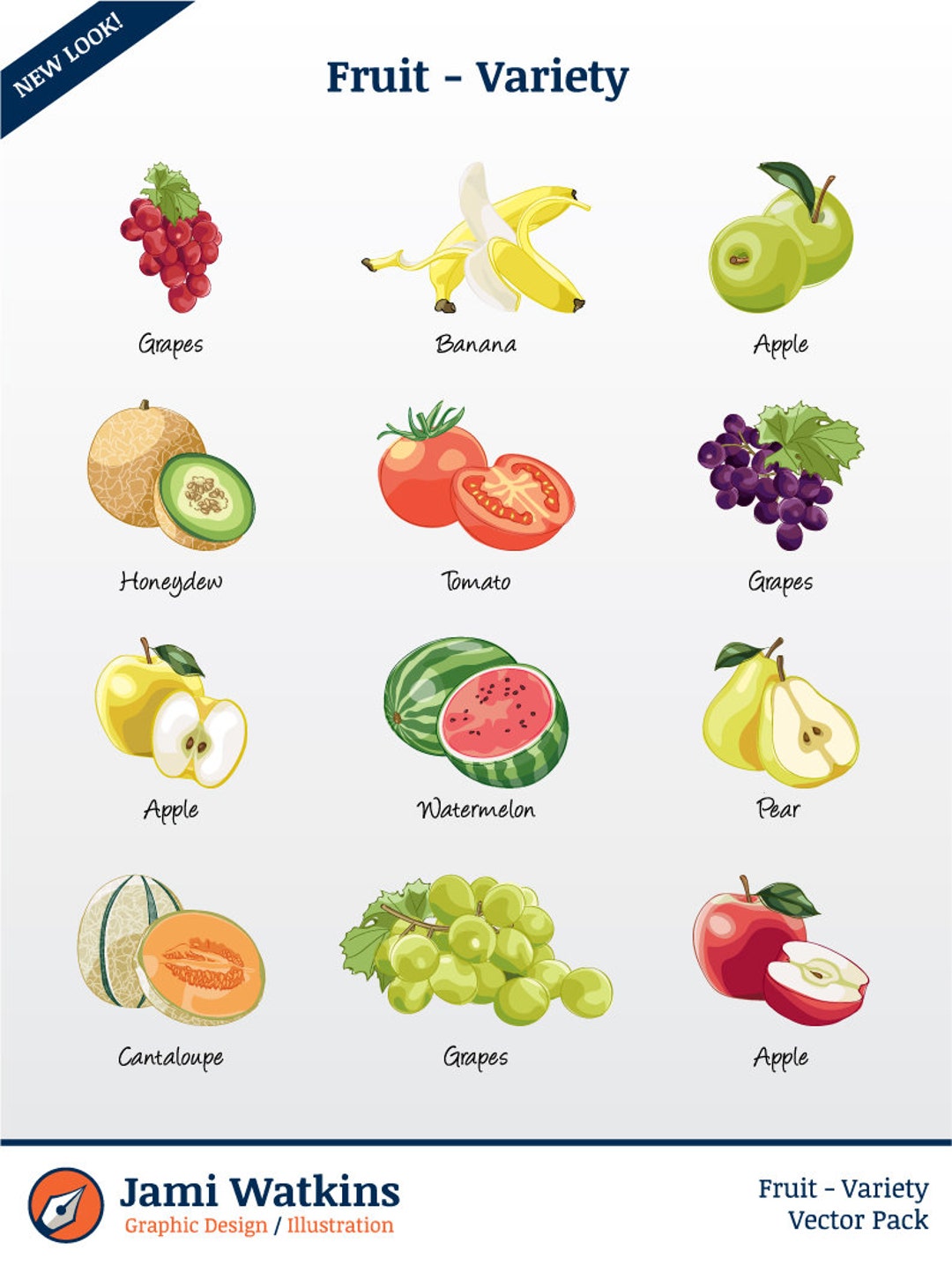 Fruit (variety) Vector Illustration Pack (set of 12) / Clip Art [files ...