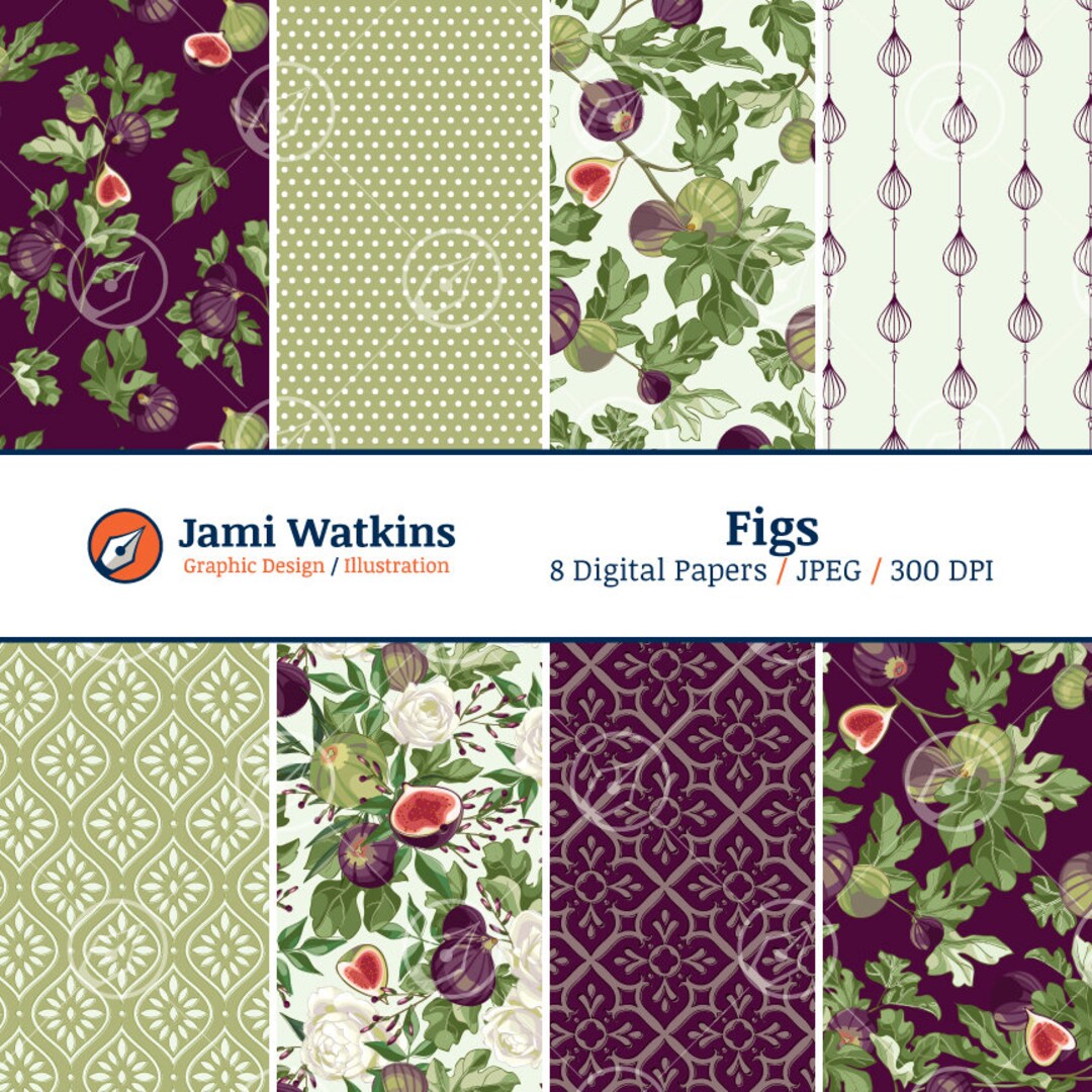 Figs Digital Paper Set (8), Seamless Fig Pattern, Fruit and Floral - Etsy