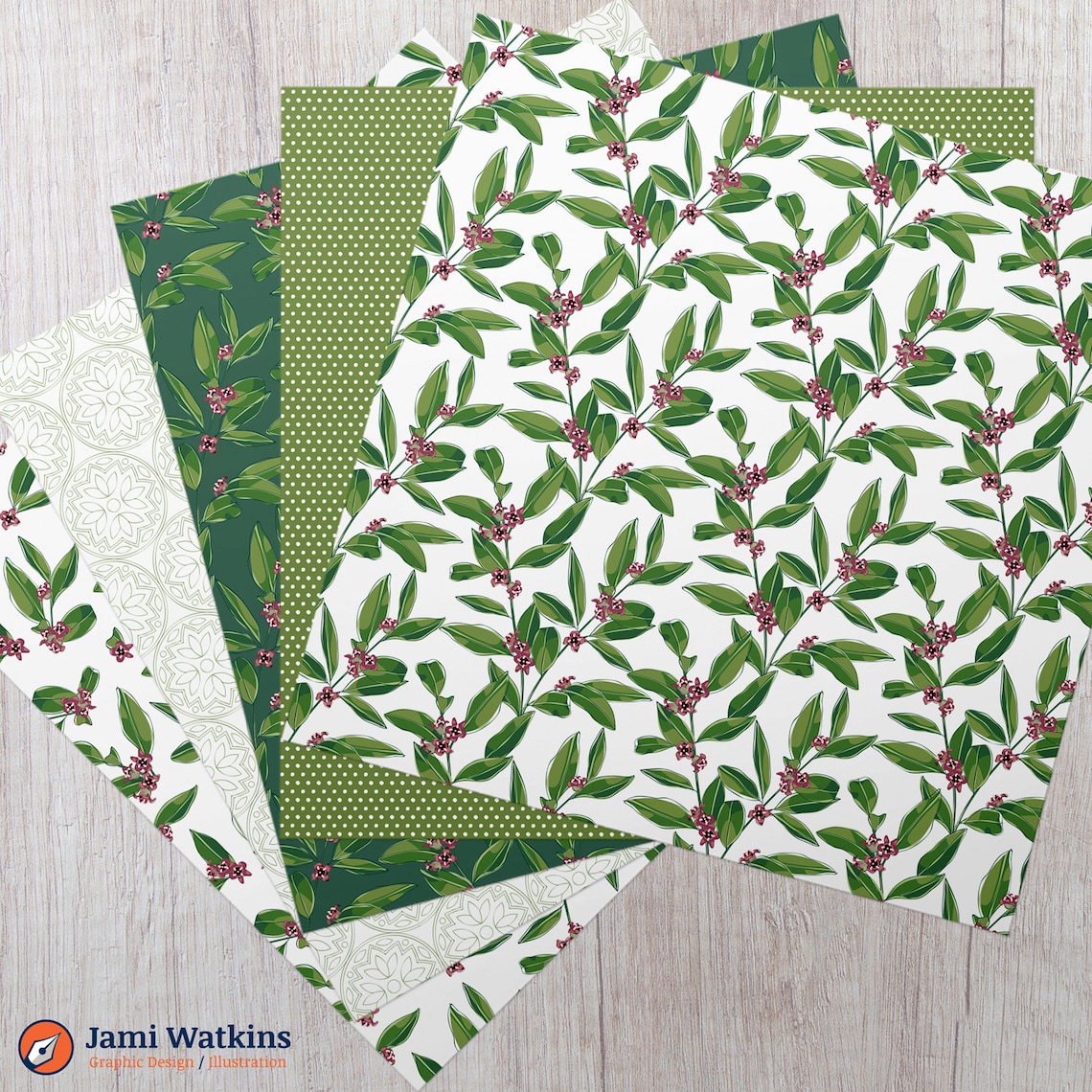 Sandalwood Digital Paper Set (5), Essential Oils Pattern, Botanical ...