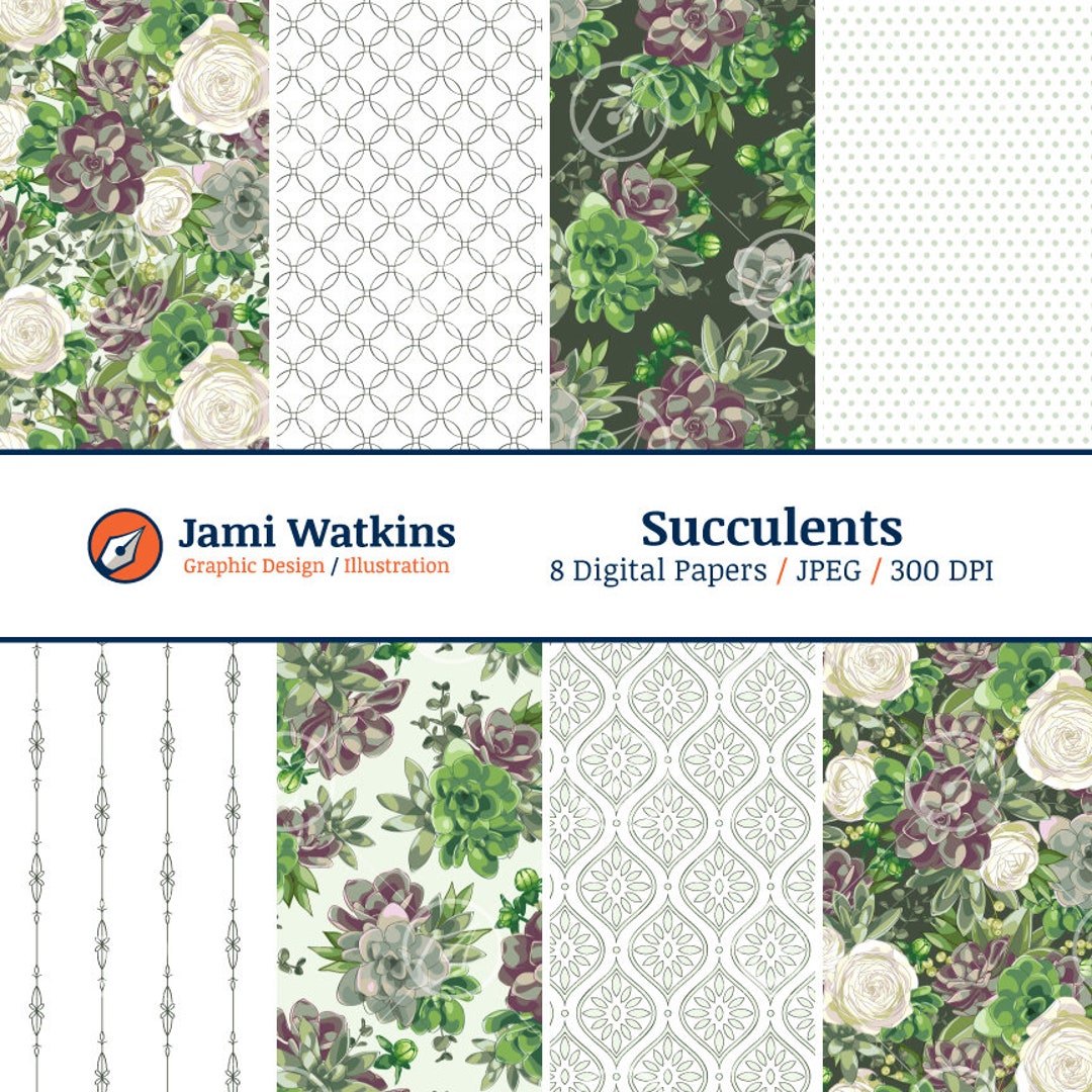 Succulents Digital Paper Set (8), Seamless Succulent Pattern - Etsy