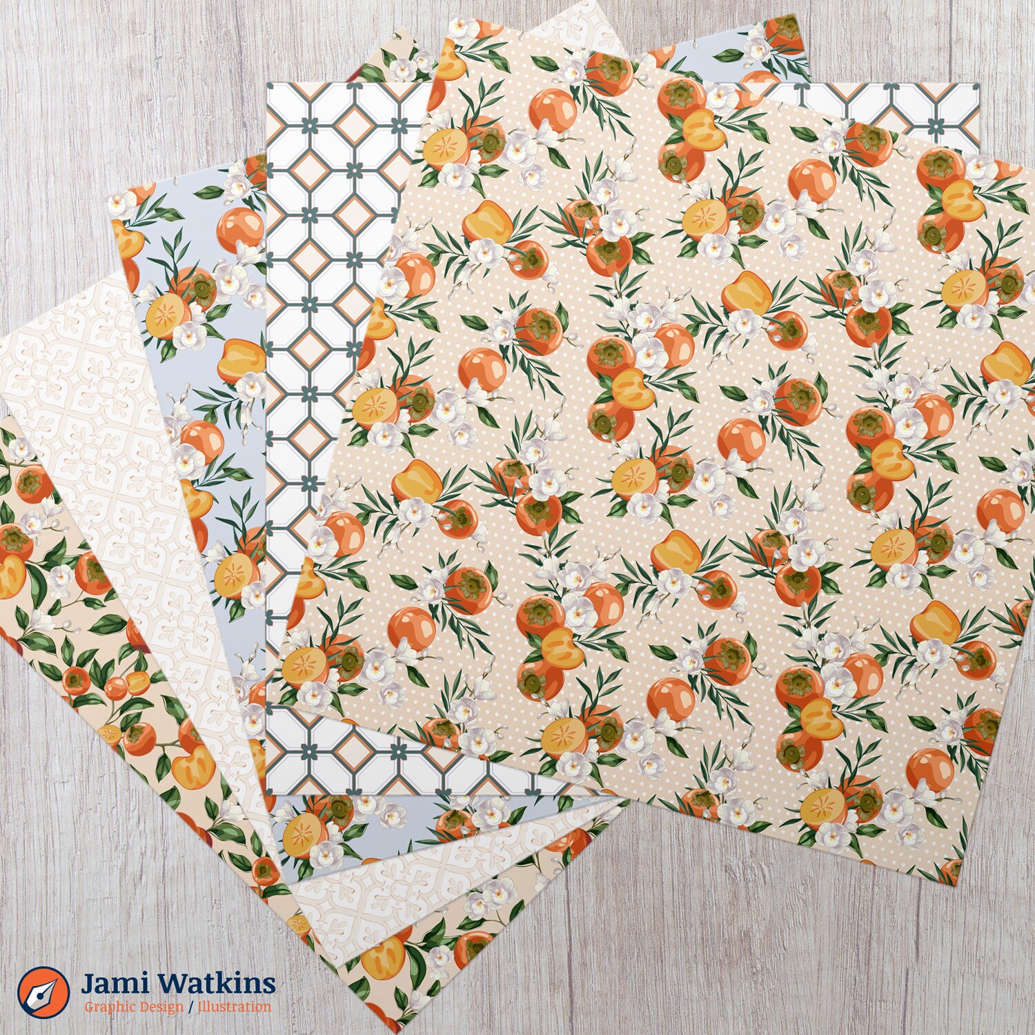 Persimmon Digital Paper Set 10 Seamless Fruit Pattern | Etsy