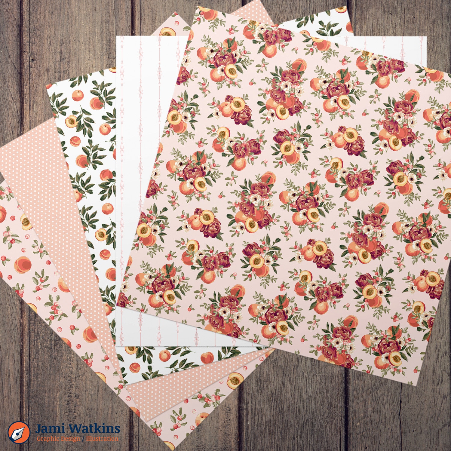 Peachy Digital Paper Set 10 Seamless Peaches and Flowers - Etsy