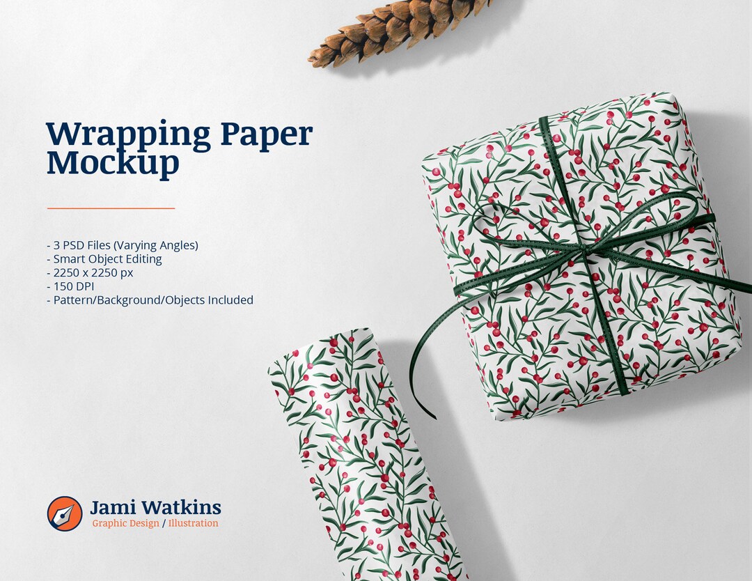 Wrapping Paper PSD Mockup Template set of 3, Photoshop Smart Object ...
