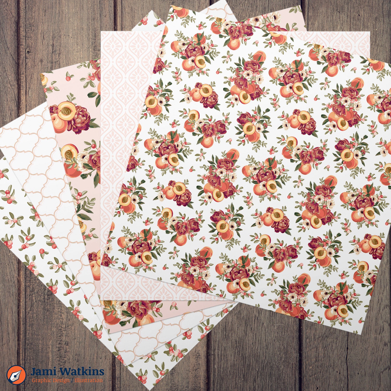 Peachy Digital Paper Set (10), Seamless Peaches and Flowers Pattern - Etsy