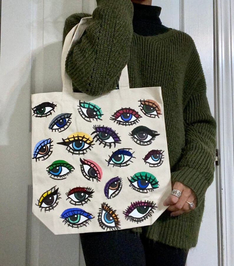 Optic Totes Hand Painted Eye Tote Bag Trendy Bag - Etsy