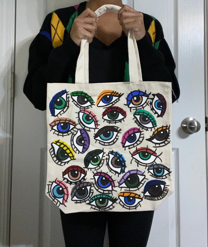 Optic Totes Hand Painted Eye Tote Bag Trendy Bag - Etsy