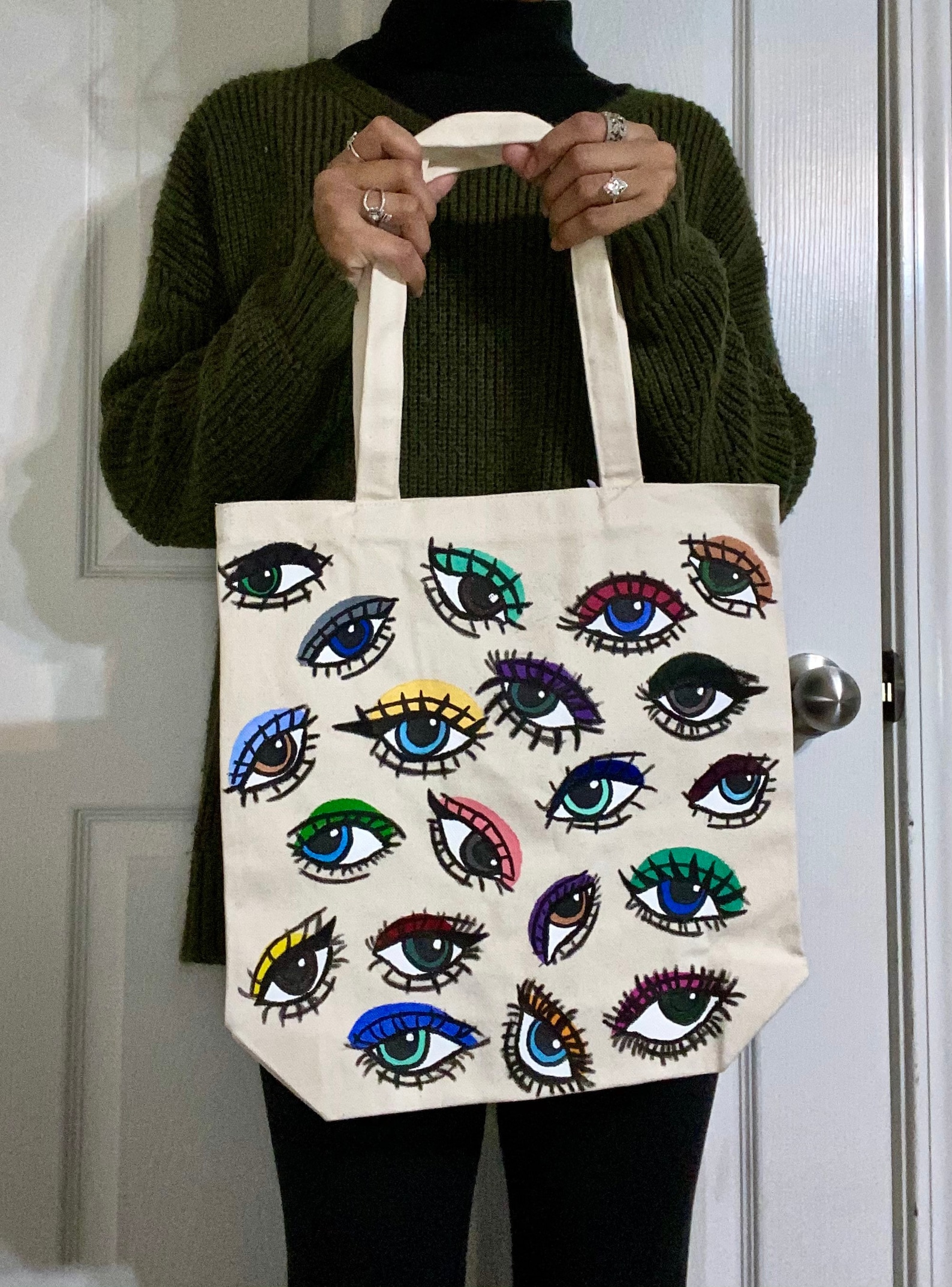 Optic Totes hand painted eye tote bag trendy bag | Etsy