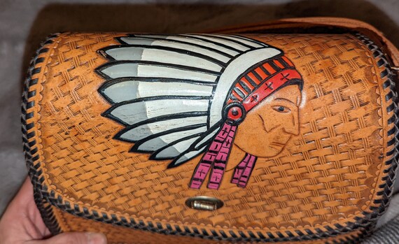 Native American Tooled Leather Purse With Chief Embos… - Gem
