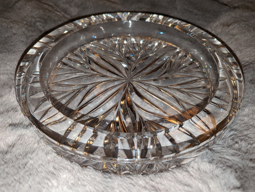 Heavy Clear Glass Round Serving Tray/ Dish Lotus Pattern Possibly ...
