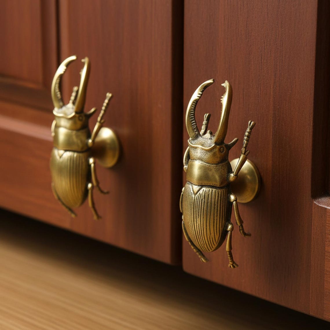Vintage Brass Beetle Cabinet Knobs Polished Finish Drawer Pulls ...