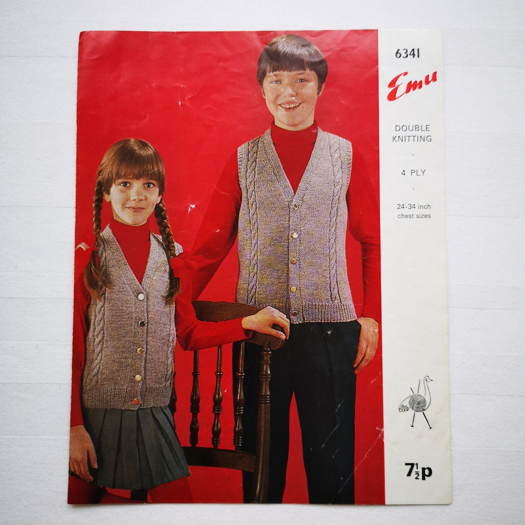 Vintage Emu Knitting Pattern for Children Sleeveless Cardigan - Etsy UK