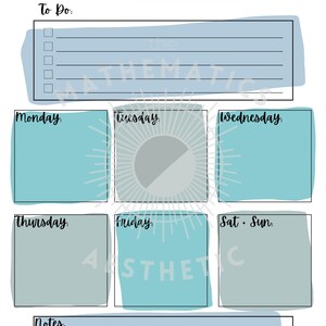 Printable Weekly Planning Sheet, Blue/green Color Scheme, Minimalistic ...
