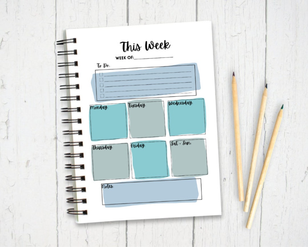 Printable Weekly Planning Sheet, Blue/green Color Scheme, Minimalistic ...