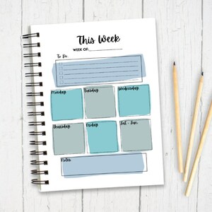 Printable Weekly Planning Sheet, Blue/green Color Scheme, Minimalistic ...