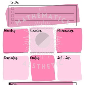 Printable Weekly Planning Sheet, Pink Color Scheme, Minimalistic, Boho ...