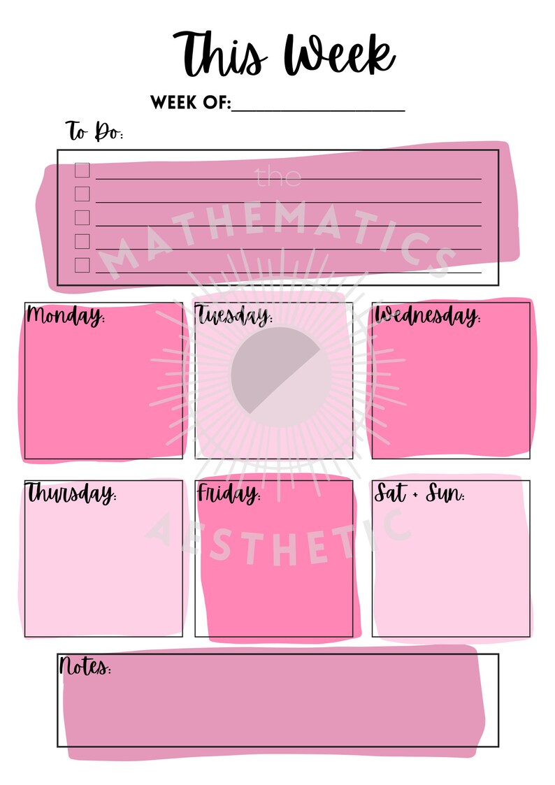 Printable Weekly Planning Sheet, Pink Color Scheme, Minimalistic, Boho ...