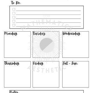 Printable Weekly Planning Sheet, Black and White, Minimalistic ...